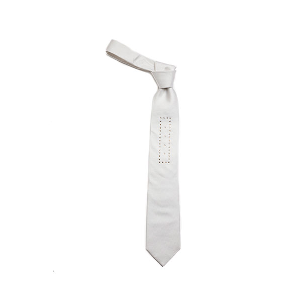 White Embellished Rectangle Design Skinny Tie